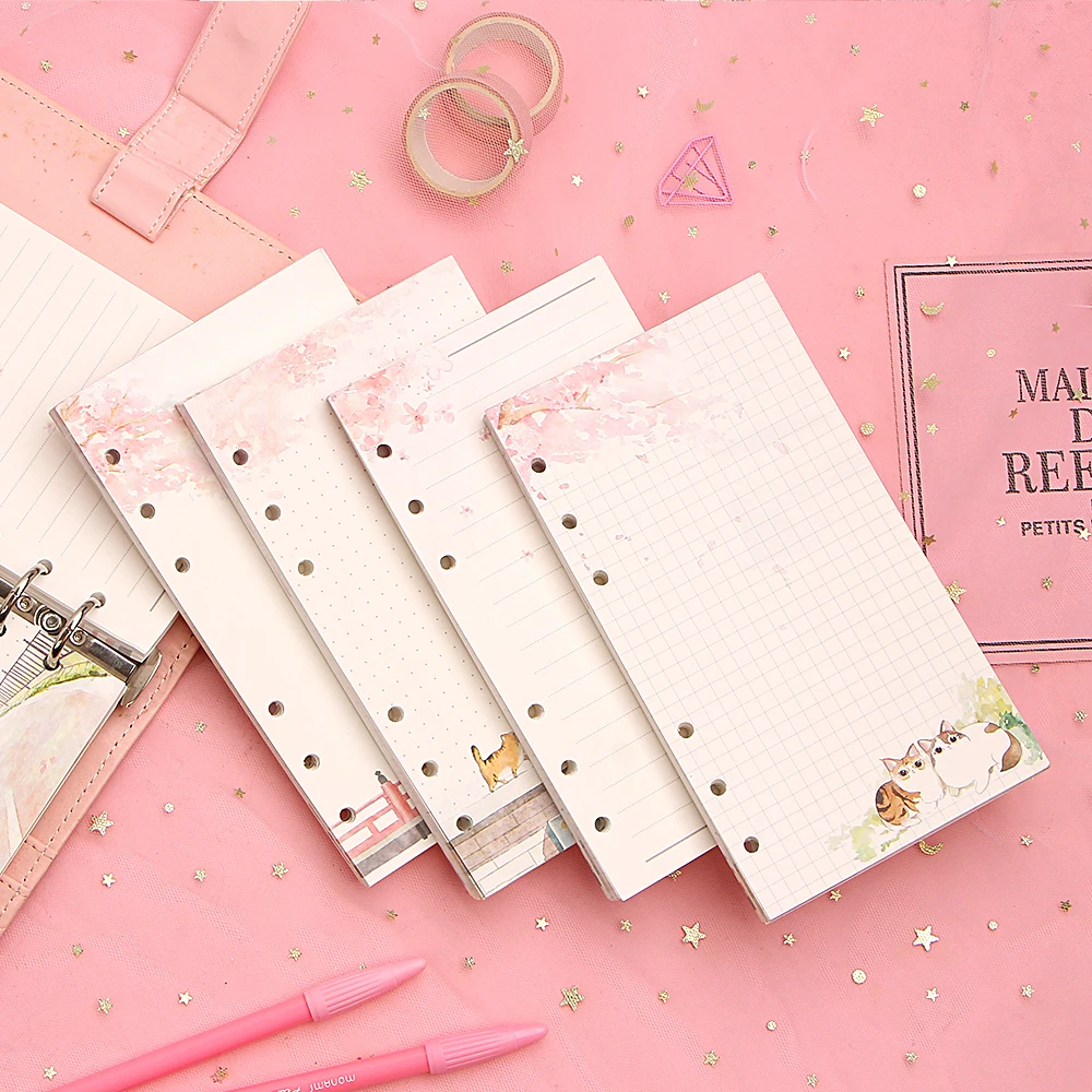 A6 Cute Pink Loose Leaf Notebook Refill Spiral Binder Planner Inner ...