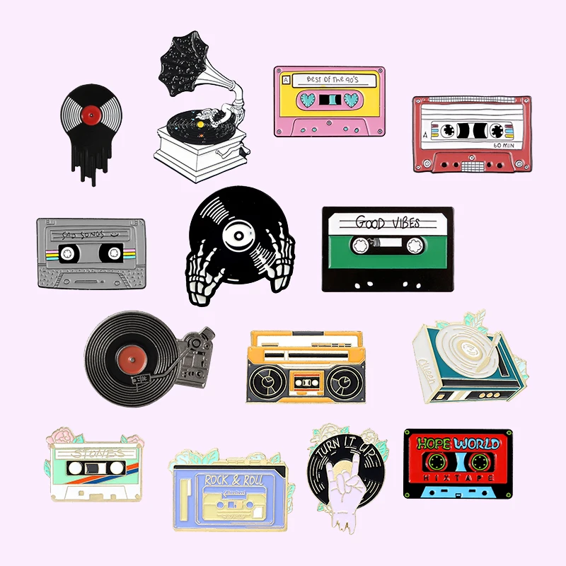 Wholesale-Music-Lovers-Enamel-Pins-Tape-Cassette-DJ-Vinyl-Record-Player ...