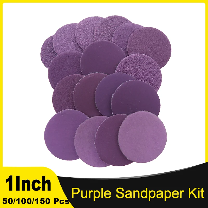 1-Inch-Purple-Sandpaper-Kit-50-100-150-Pcs-60-10000-Grit-Hook-Loop ...