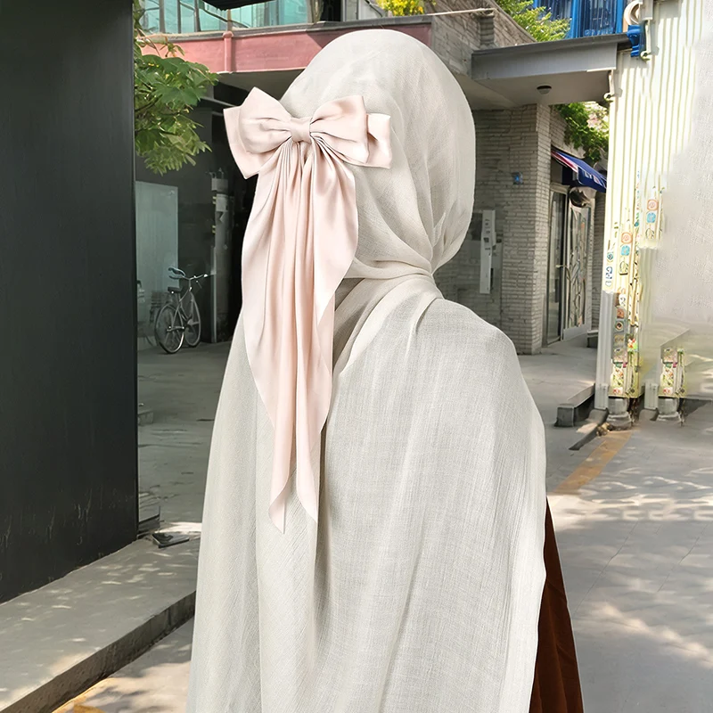 Modal Hijab With Bow Rayon Cotton Shawls Muslim Hijabs For Women Plain ...