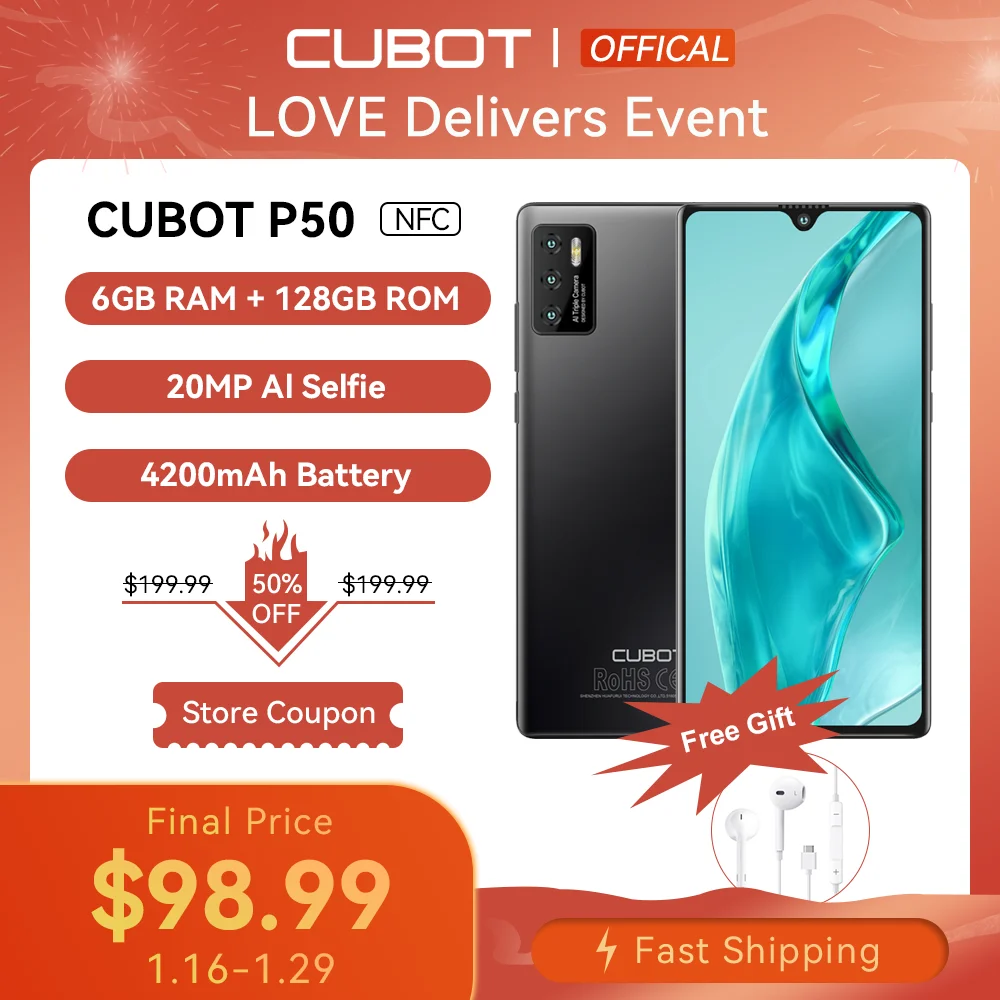 Cubot P50 2022 New Smartphone Android 6GB RAM 128GB ROM(256GB Extended ...