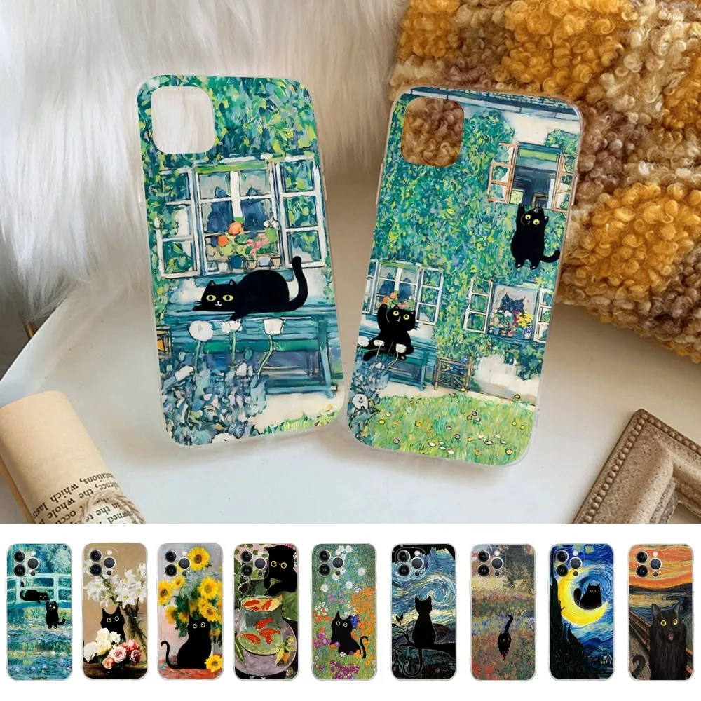 Black-Cat-Cartoon-Cute-Phone-Case-For-iPhone-14-13-12-Mini-11-Pro-XS ...