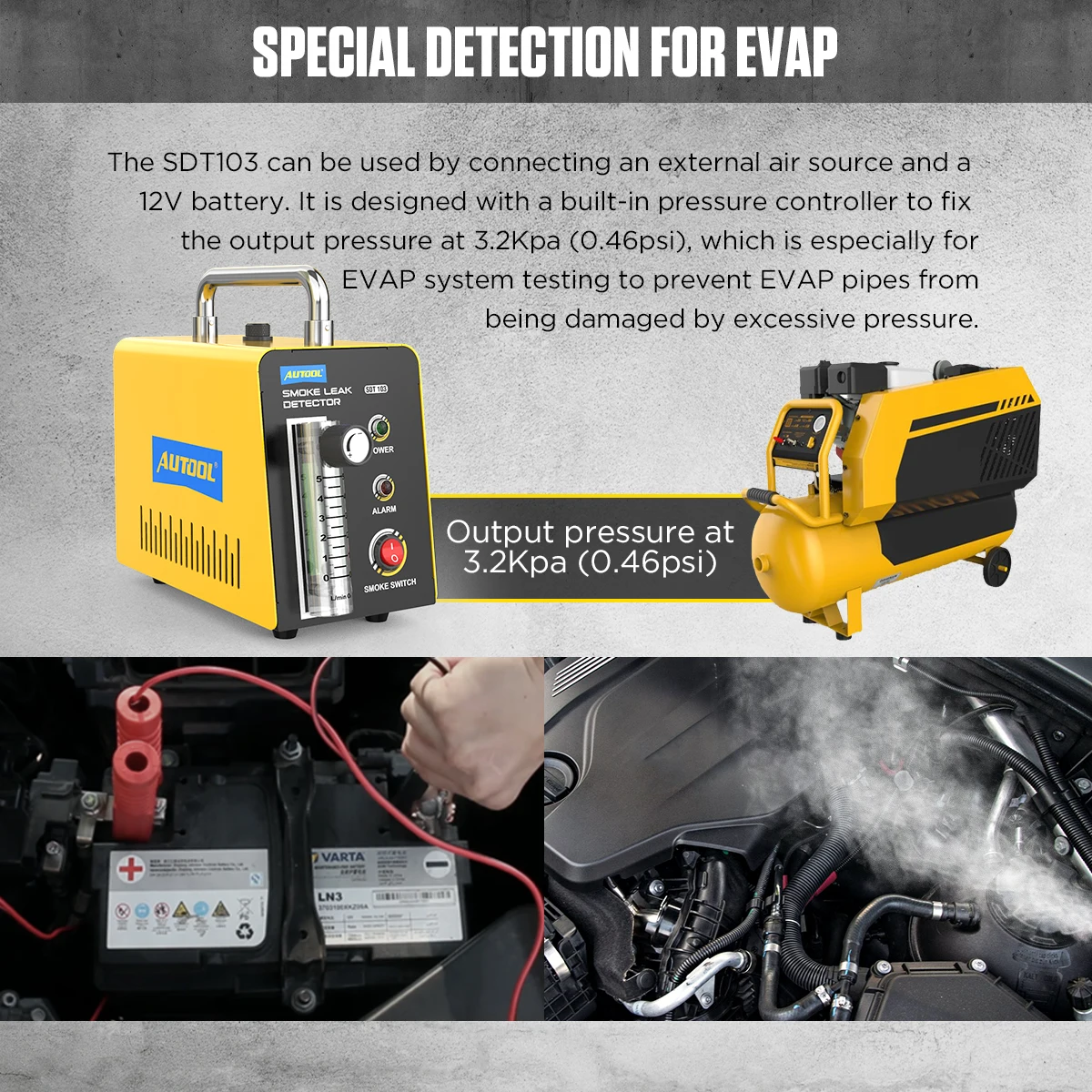 AUTOOL SDT103 Automotive Smoke Machine Leak Detector for EVAP System 12V - AUTOOL