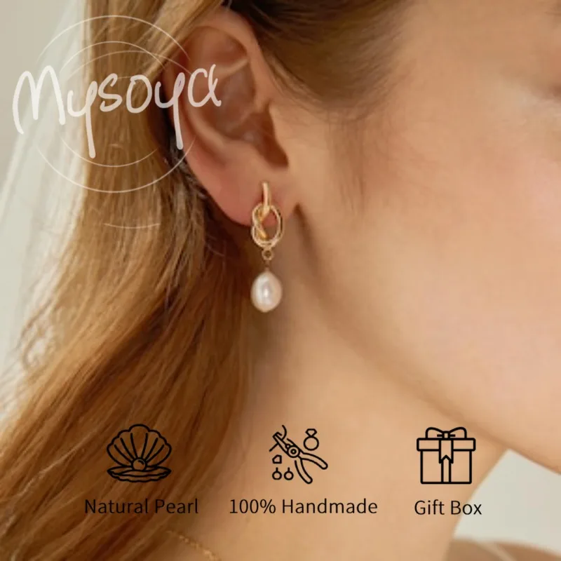 MYSOYA White Rice-shaped Freshwater Pearl Knot Earrings 7-8mm With Gift ...