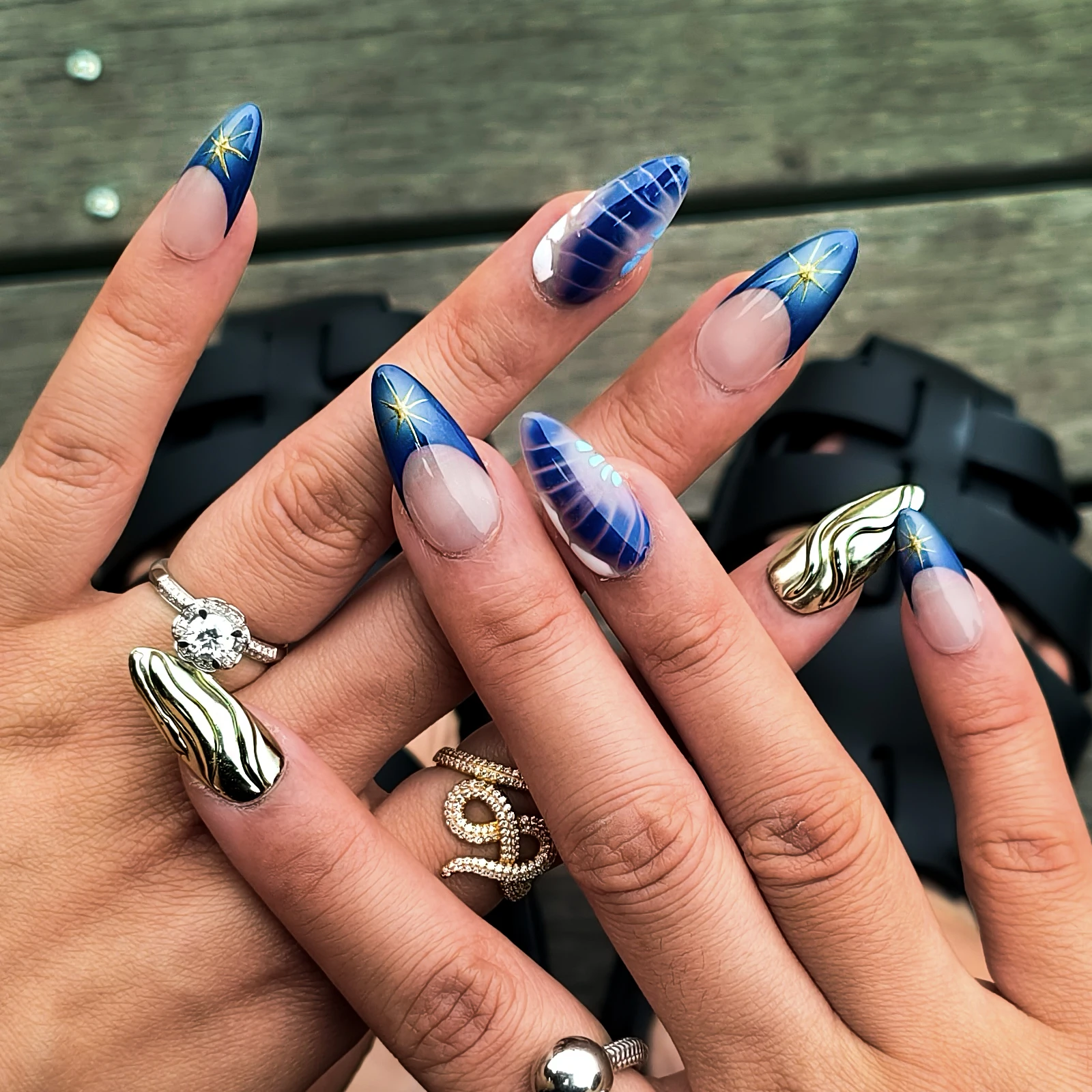 10pcs-short-almond-fake-nails-3D-ripple-star-design-Press-on-nails ...