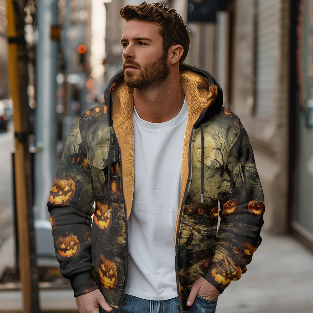 Men-s-Halloween-Pumpkin-Hooded-Zip-Up-Jacket-Heavyweight-Winter ...