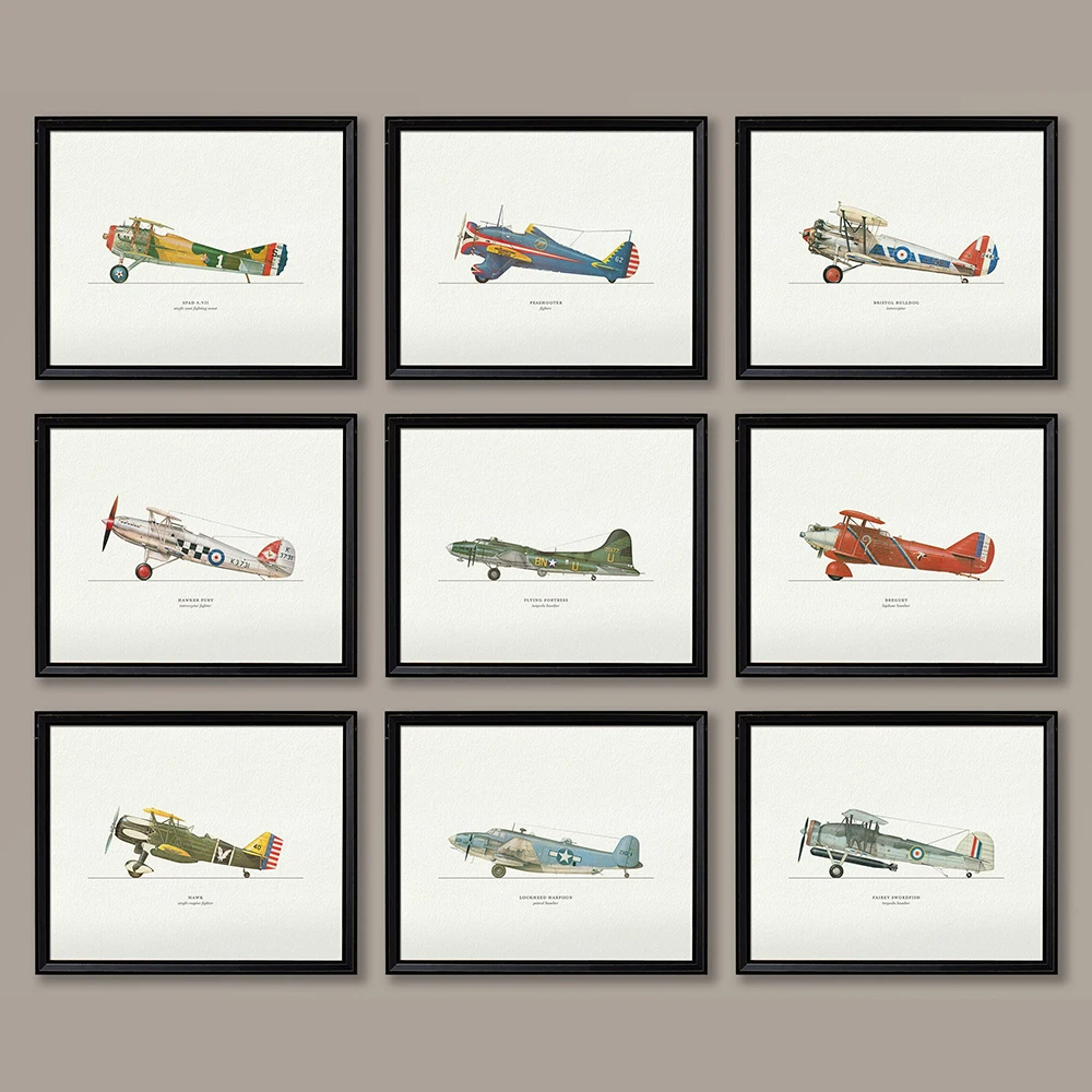 Airplane-Lover-Gift-Wall-Art-Vintage-Plane-Collection-Poster-Aviation ...