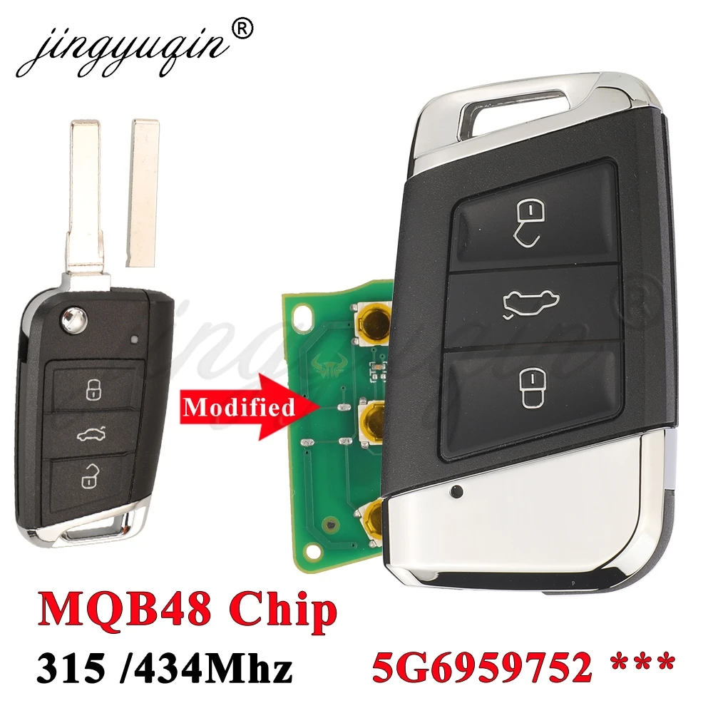 jingyuqin Modifiied MQB48 Smart Remote Car Key 315/434MHz for VW PASSAT ...