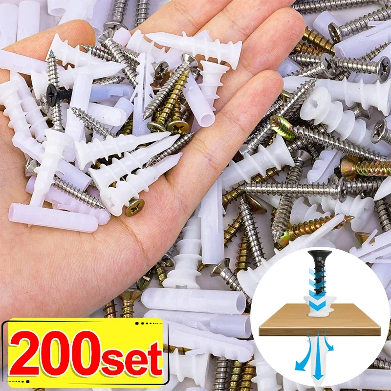 200-10Sets-Plastic-Expansion-Tube-Pipe-Stainless-Steel-Self-Tapping ...