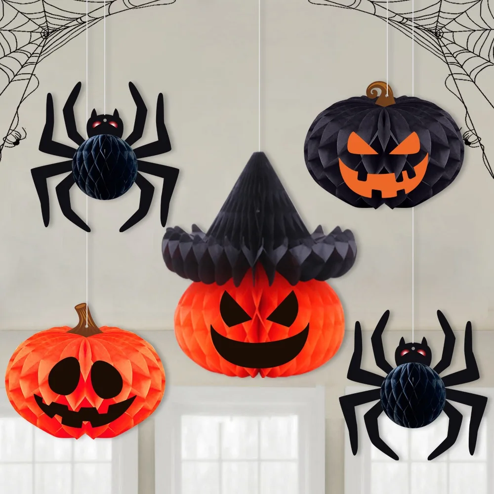Halloween Pumpkin Spider Three-dimensional Honeycomb Ball Pendant Party ...