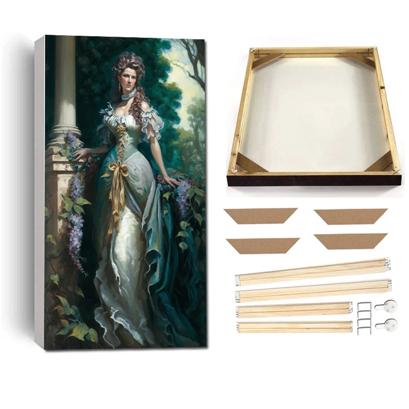Classical-European-Woman-Wall-Art-Canvas-Painting-with-Frame-Baroque ...