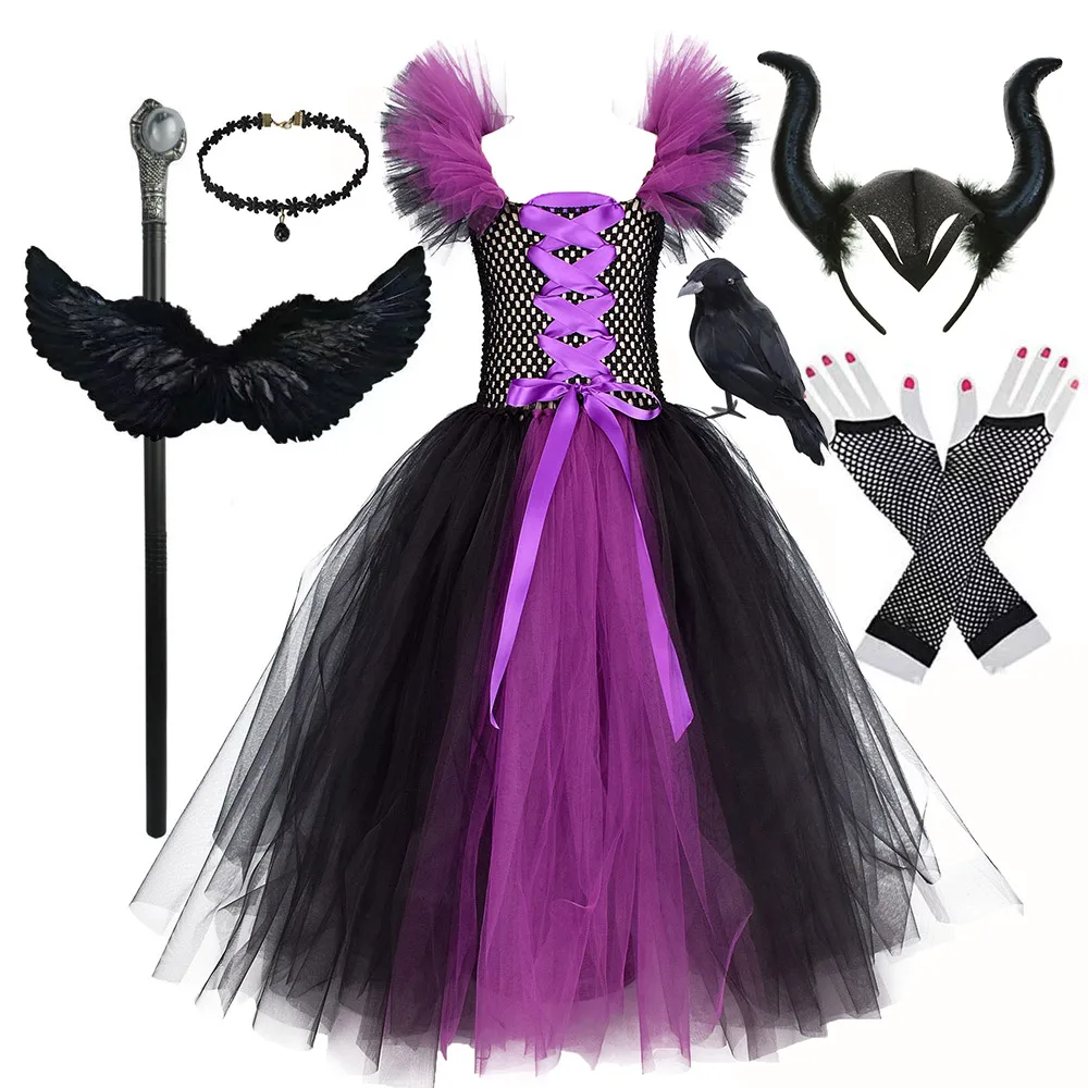 Children 's Cosplay Apparel for Halloween 2024 Maleficent Costume Tutu ...