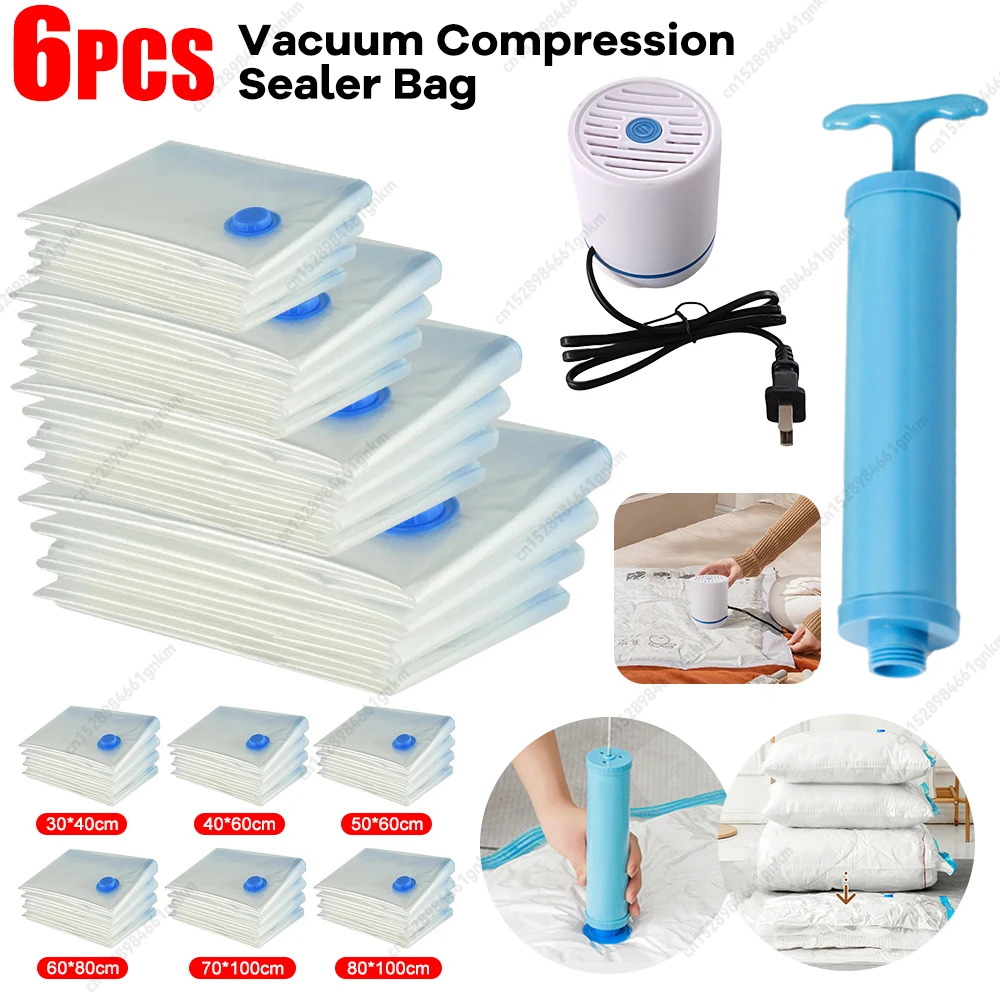 6PCS Vacuum Storage Bags Reusable Folding Compressed Organizer Vacuum ...