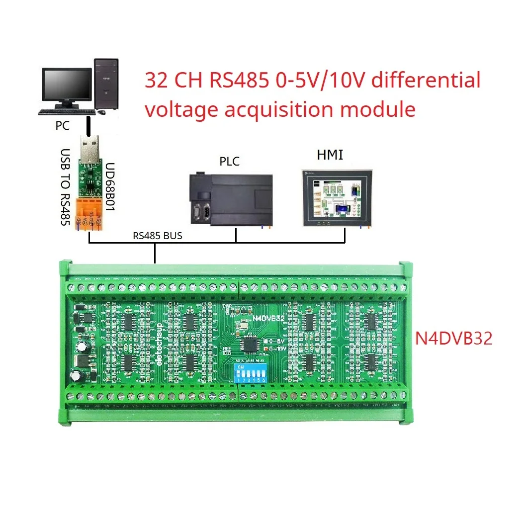32-AI-RS485-Differential-Voltage-Collector-Modbus-RTU-0-5V-0-10V-Analog ...