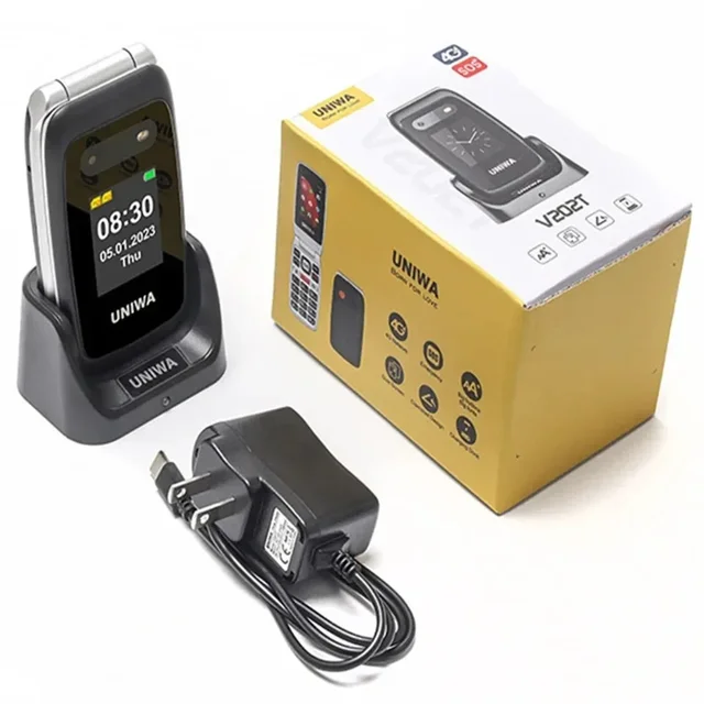 UNIWA V202T 4G Flip Senior Phone 2.4 Inch Dual Screen Emergency Call ...