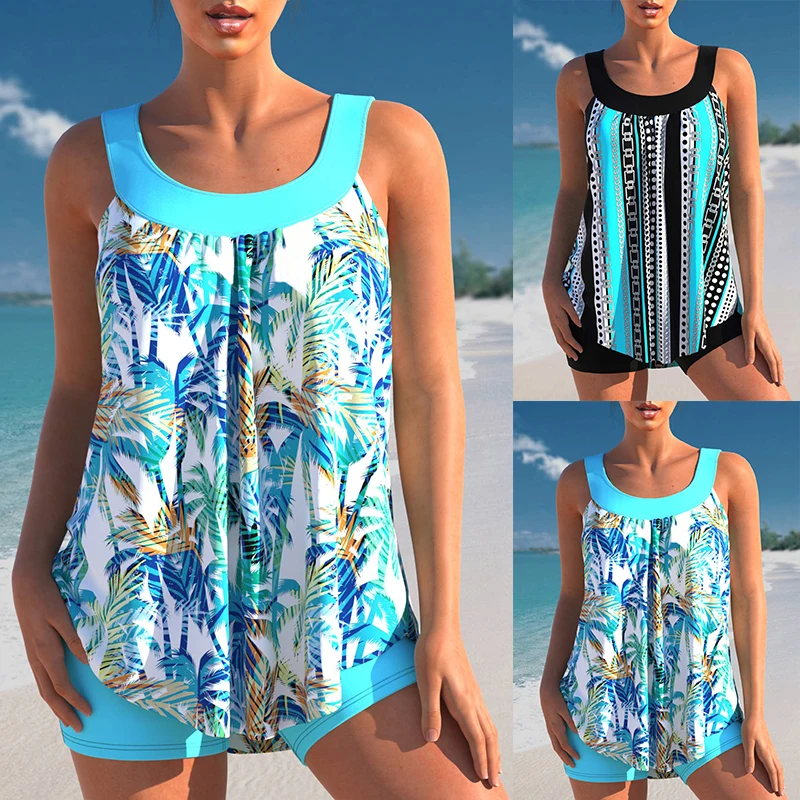 Women's High-quality Summer Vacation Swimsuit with Wheat Print Top and ...