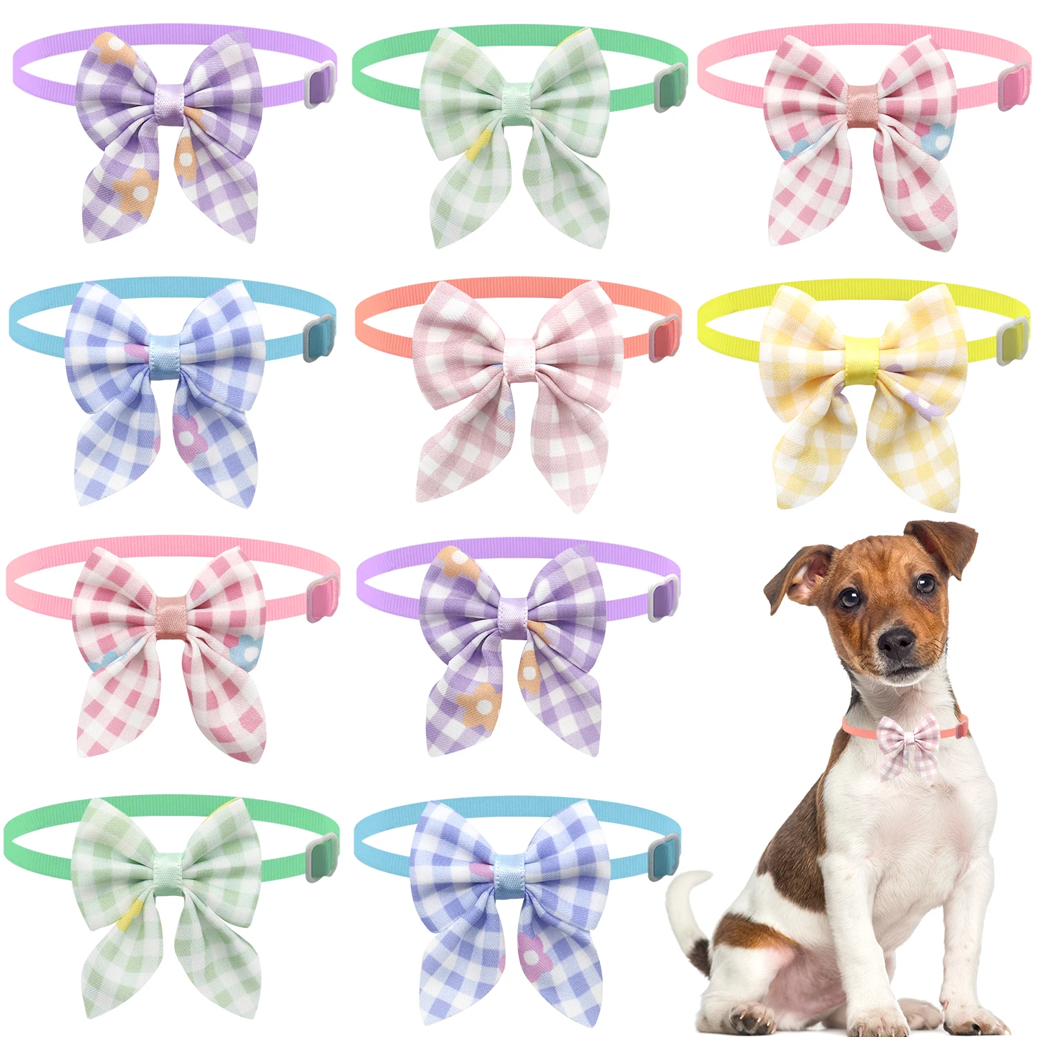 50/100Pcs Cat Accessories Dogs Grooming Bows Pets Bows With Grid Puppy ...