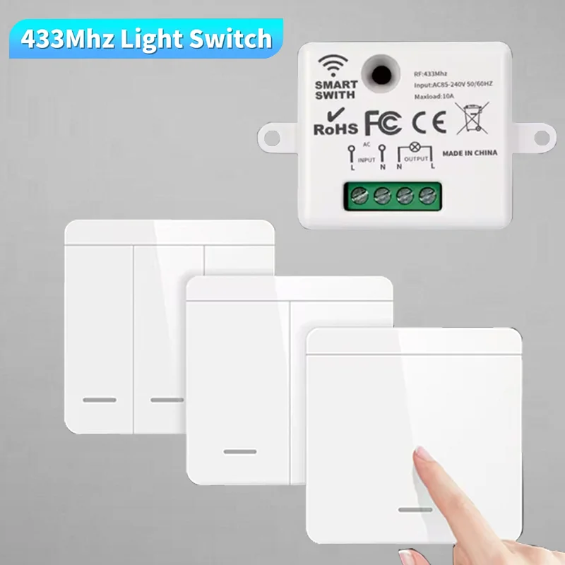 Wireless-Light-Wall-Switch-RF-433Mhz-Remote-Control-1-2-3Gang ...