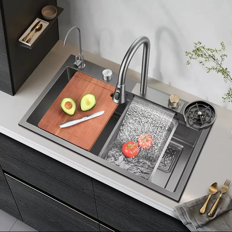RLL-Nano-Kitchen-Sink-304-Stainless-Steel-Waterfall-Sink-Gun-Gray ...