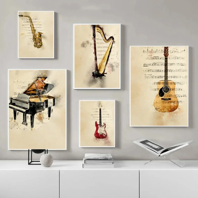 Musical-Instrument-Wall-Art-Retro-Vintage-Poster-Print-Nordic-Musical ...