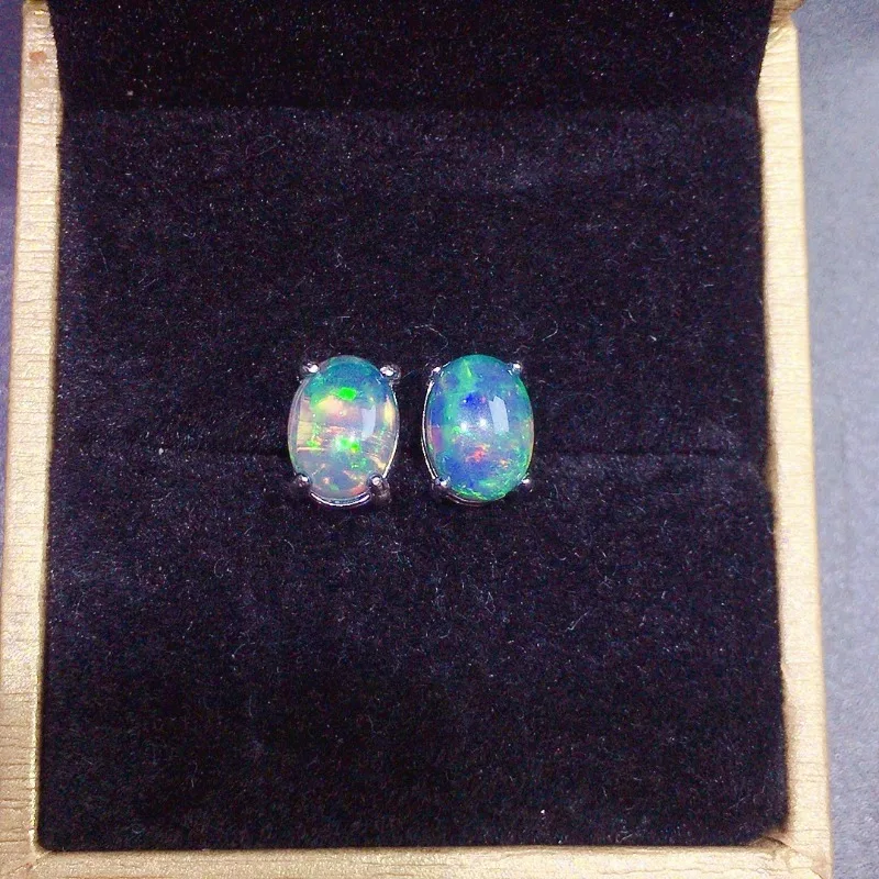 Natural-Stone-Opal-Earrings-S925-Silver-Lucky-Hope-Studs-Earring-Lover ...