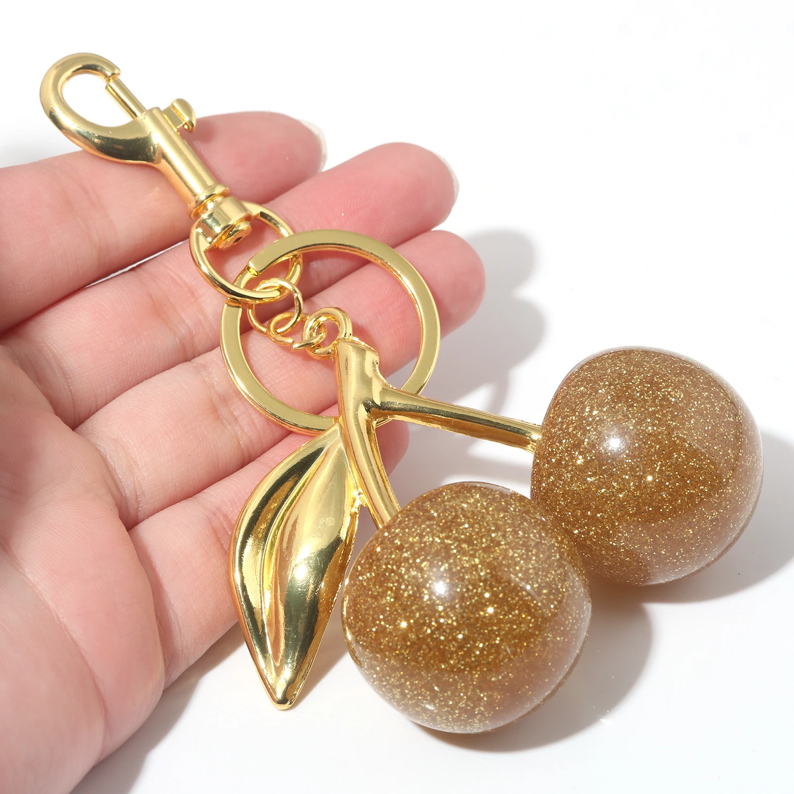 Fashion Delicious Golden Cherry Keychain Summer Fruit Cherry Pendant ...