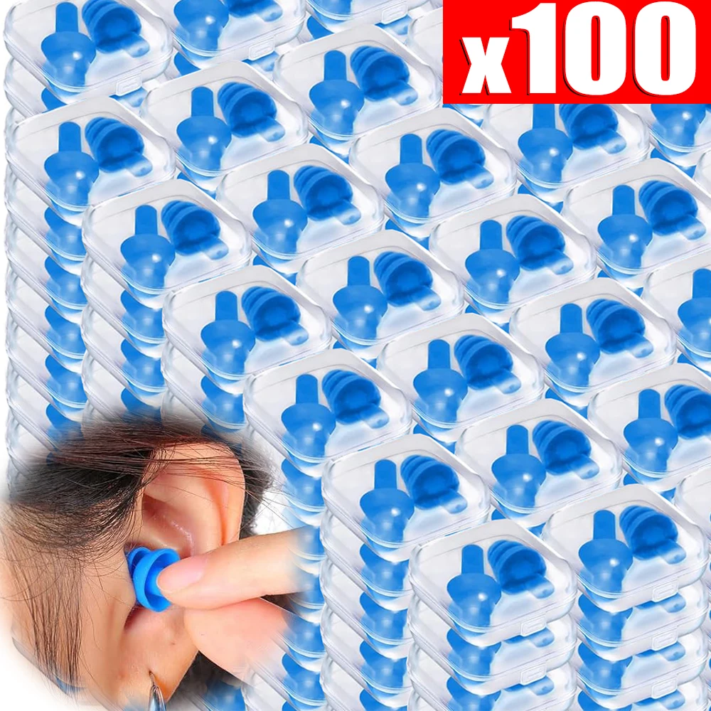 100/80/40/2PCS Reusable Silicone Ear Plugs with Plastic Case Soft Foam ...