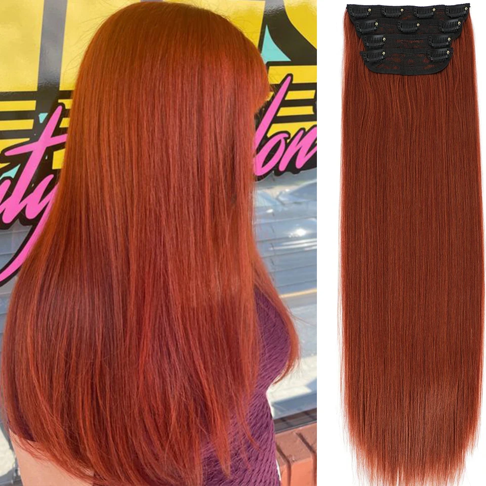 Extensiones-de-Cabello-con-Clip-de-jengibre-para-mujer-postizos-rectos ...