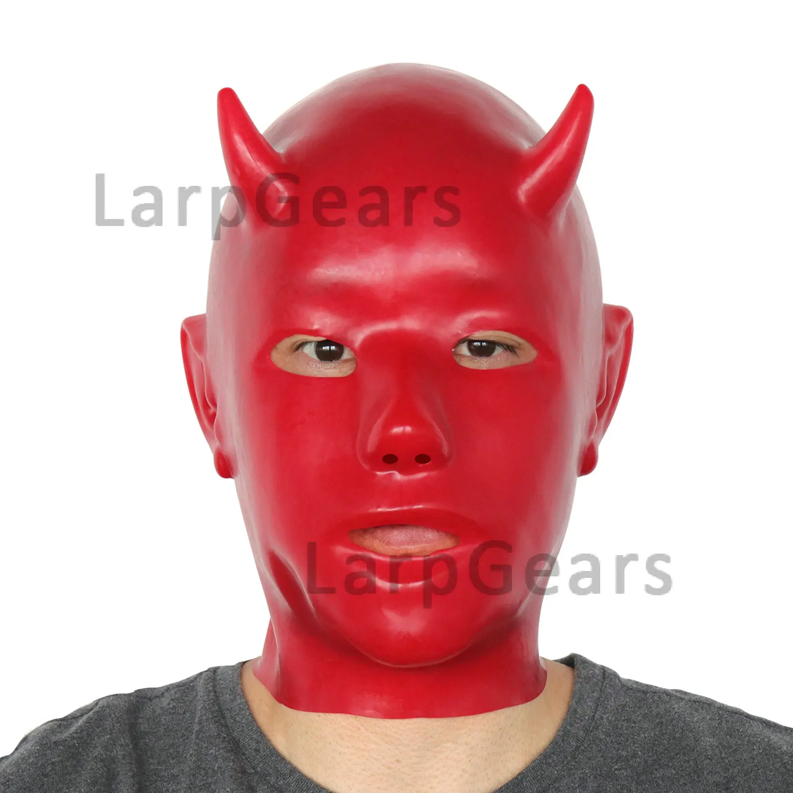 Red-Devil-Fetish-Hood-Latex-Demon-Mask-Adult-Rubber-Sizes-Unisex-Full ...