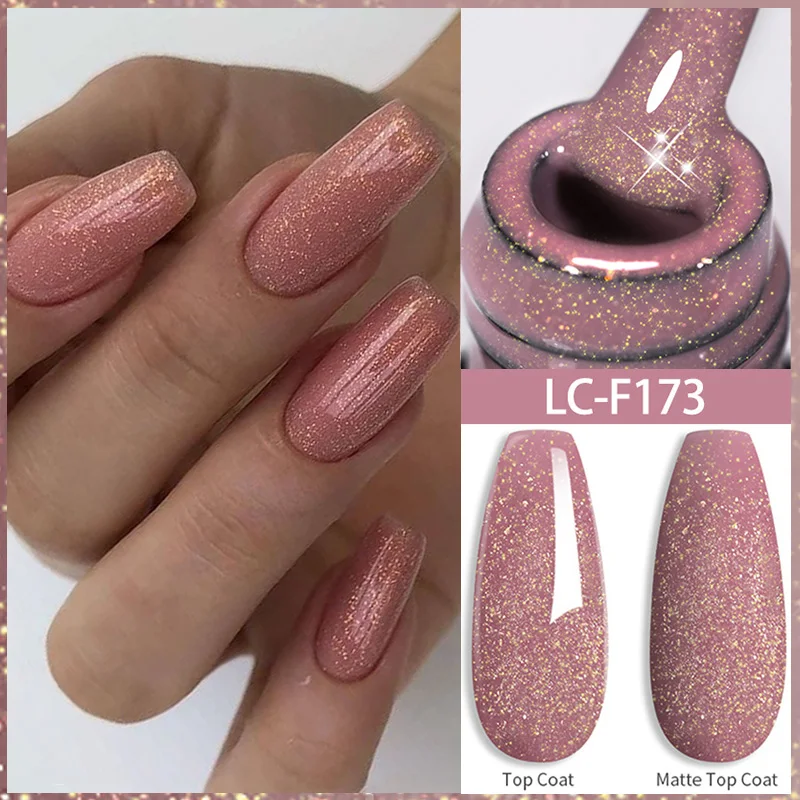 LILYCUTE-Pink-Glitter-Sequin-Gel-Nail-Polish-Autumn-Gold-Laser ...