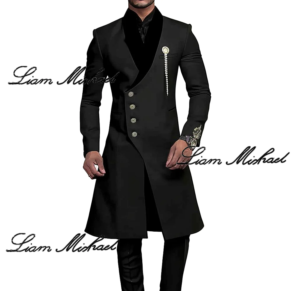 African-Style-Men-s-Long-Suit-2-Piece-Jacket-Pants-Wedding-Groom-Tuxedo ...