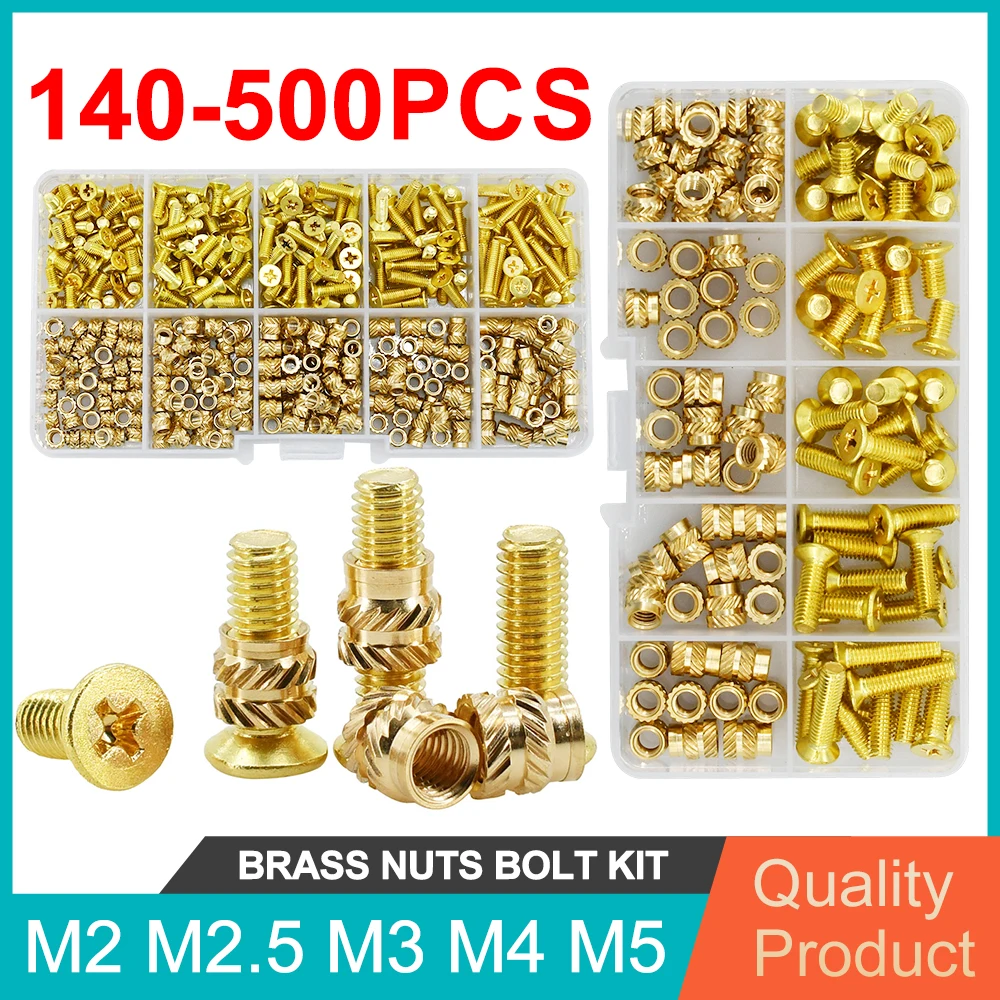 Brass-Hot-Melt-Insert-Nuts-Screw-Bolts-Set-Assortment-Kit-Knurled ...