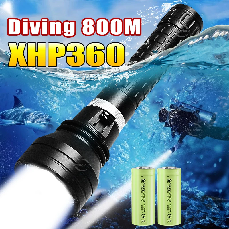 10000LM Powerful XHP360 Diving Flashlight IPX8 Underwater Lamp ...
