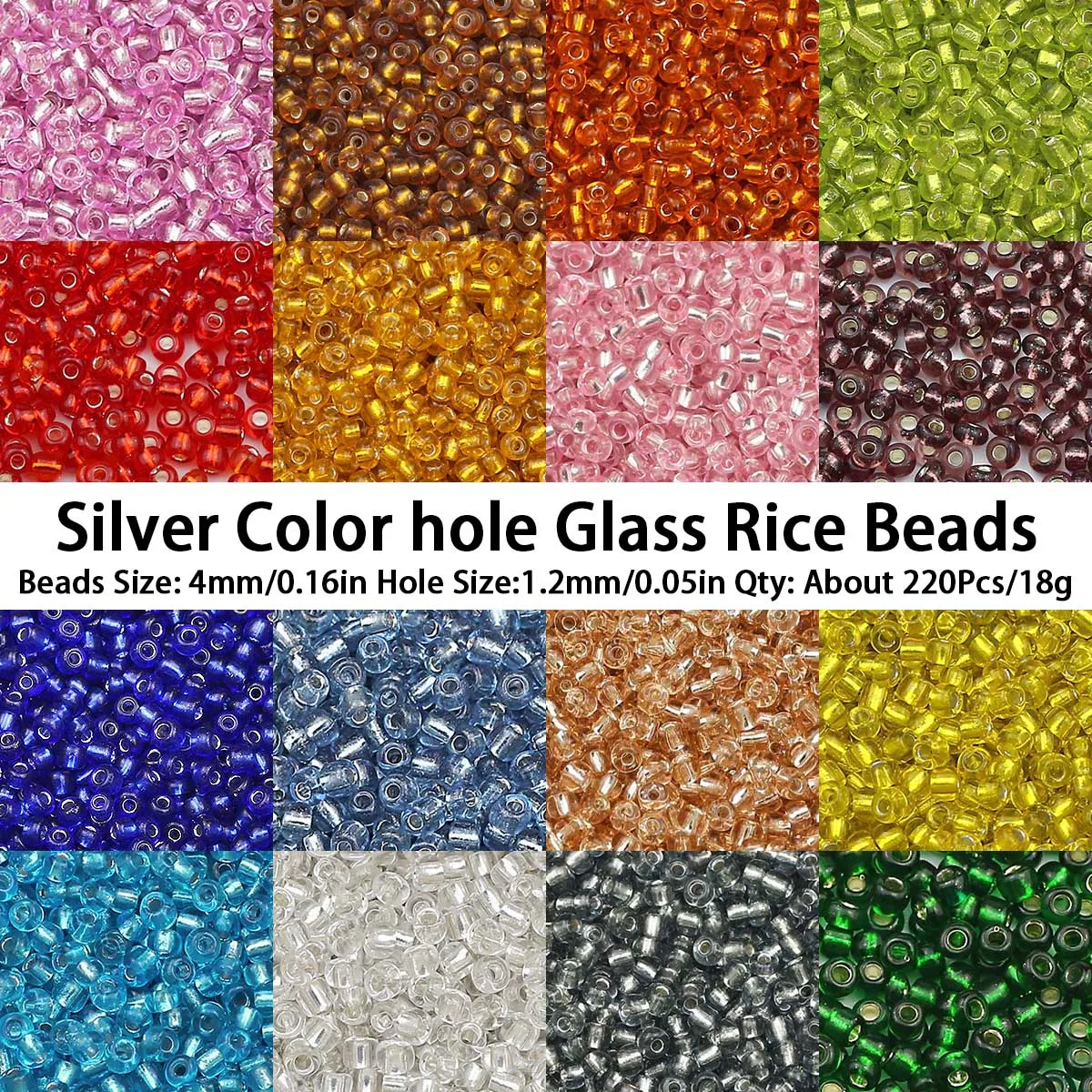 220pcs 18g Silver Colour Inside Seed Beads 4MM Glass Craft Beads ...