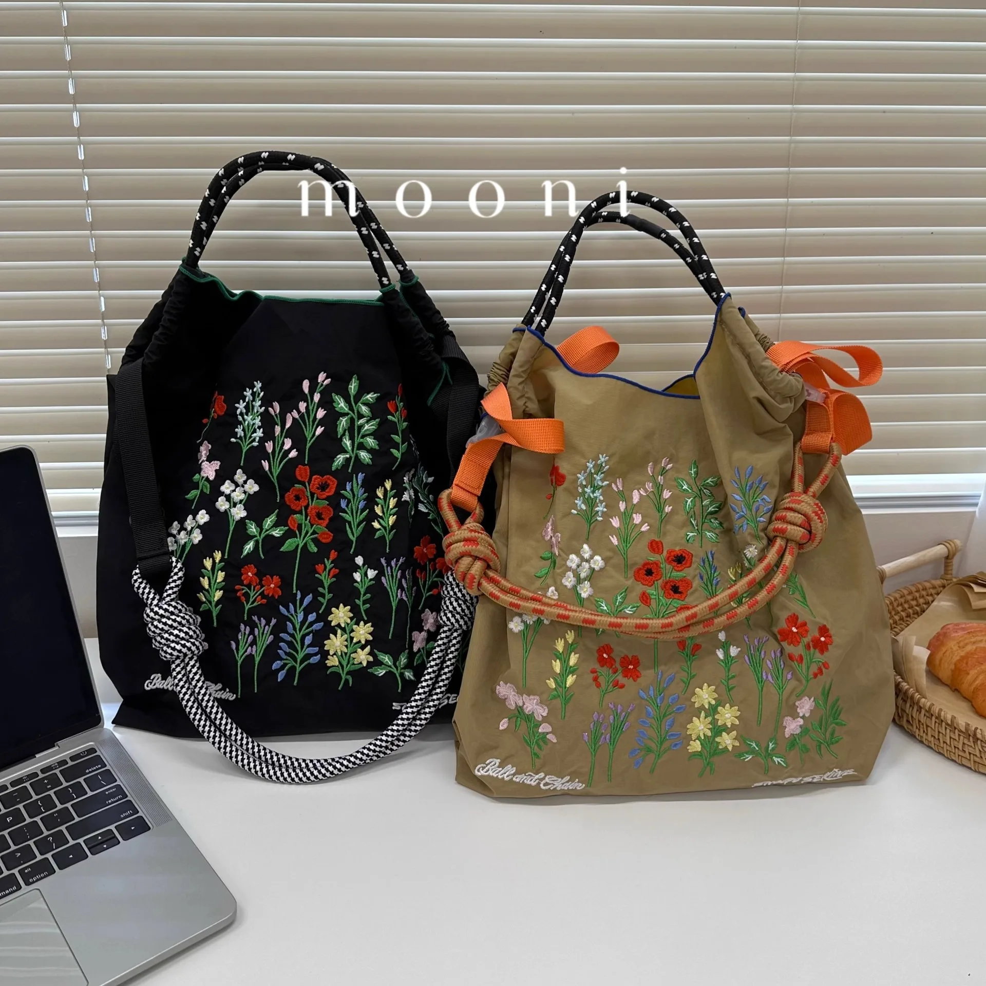 Ball-Chain-Tote-Floral-Embroidery-Eco-Shopping-Bags-Waterproof-Nylon ...