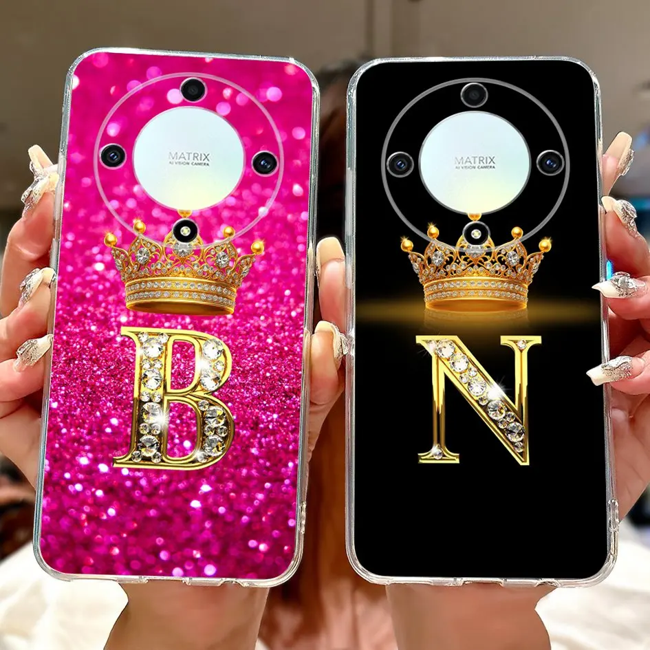 For Honor X9a 5G Case RMO-NX1 Cover Luxury Crown Letters Transparent ...