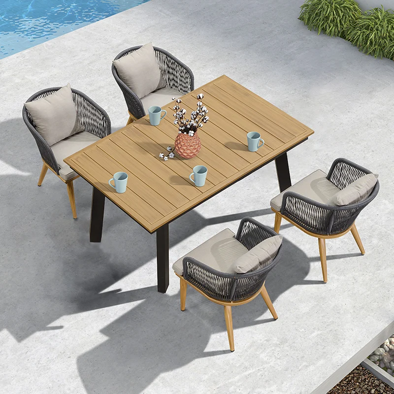 Terrace-tables-and-chairs-garden-rope-woven-leisure-dining-table-garden ...
