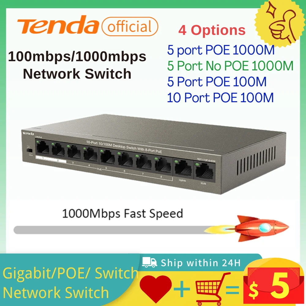 Tenda Gigabit Switch Teg1105pd 5 Porto Gigabit Ethernet Switcher Com 4 Porto Poe Longo 325m ...