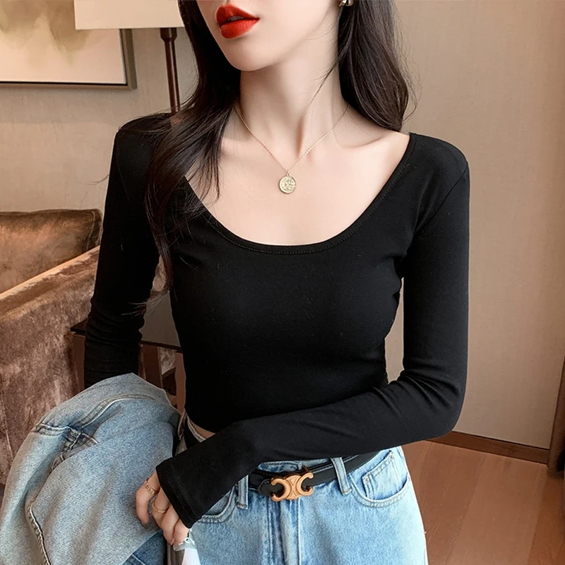 Low-Collar-Long-Sleeves-Shirt-for-Women-High-Sense-Slim-Fit-Inner-Wear ...