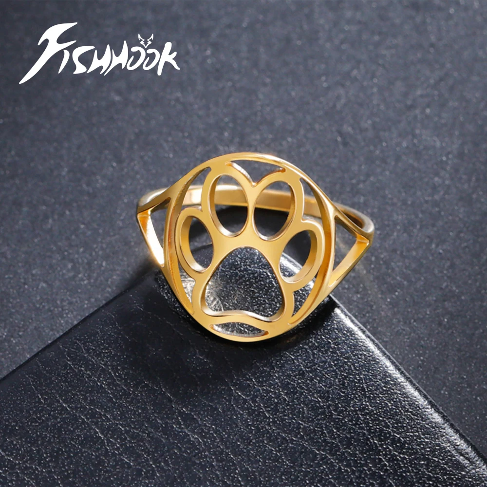 Paw Finger Ring Dog Bear Hollow Stainless Steel Gold Color Jewelry Kid ...