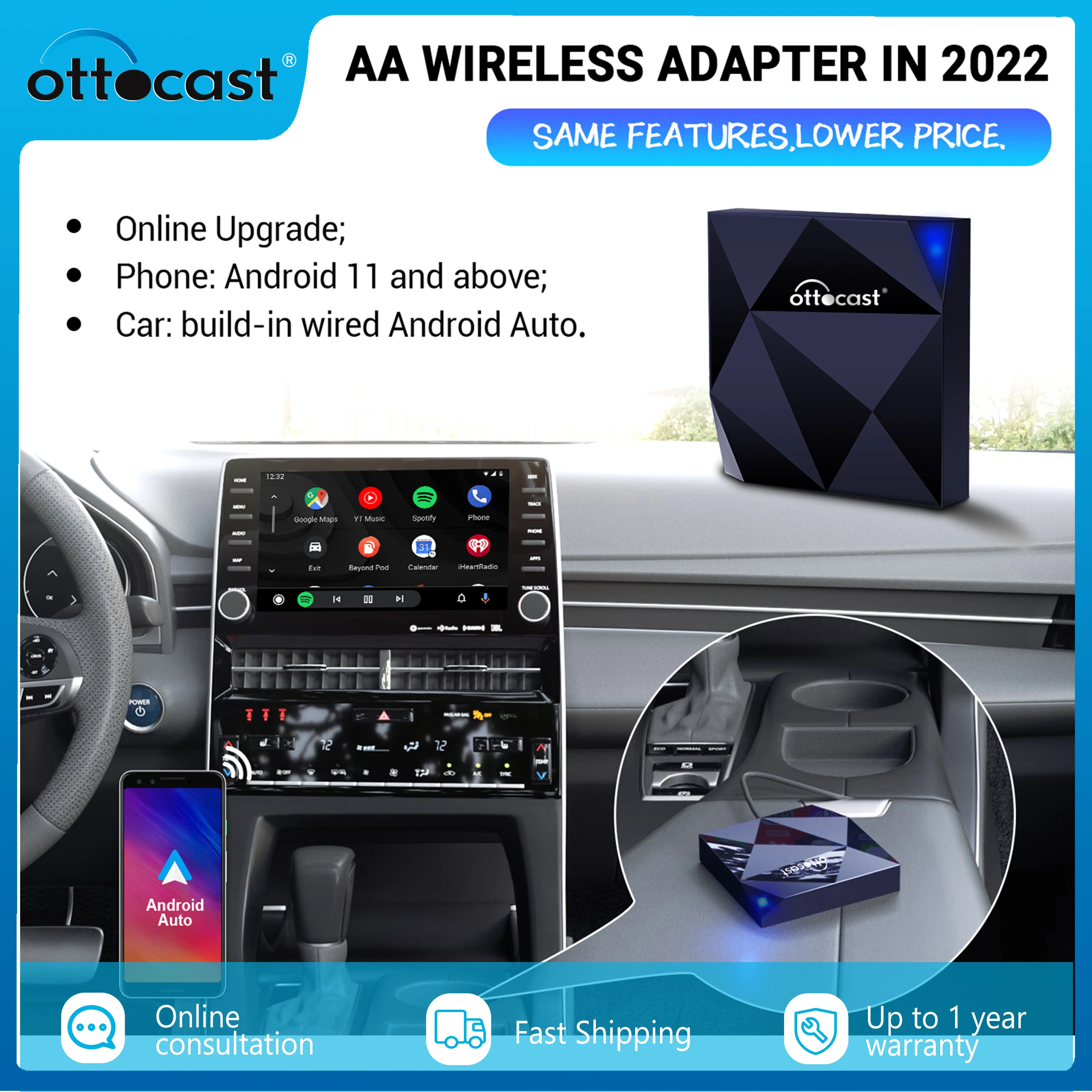 Ottocast-A2Air-Android-Auto-Wireless-Adapter-Wired-To-Wireless-Android ...