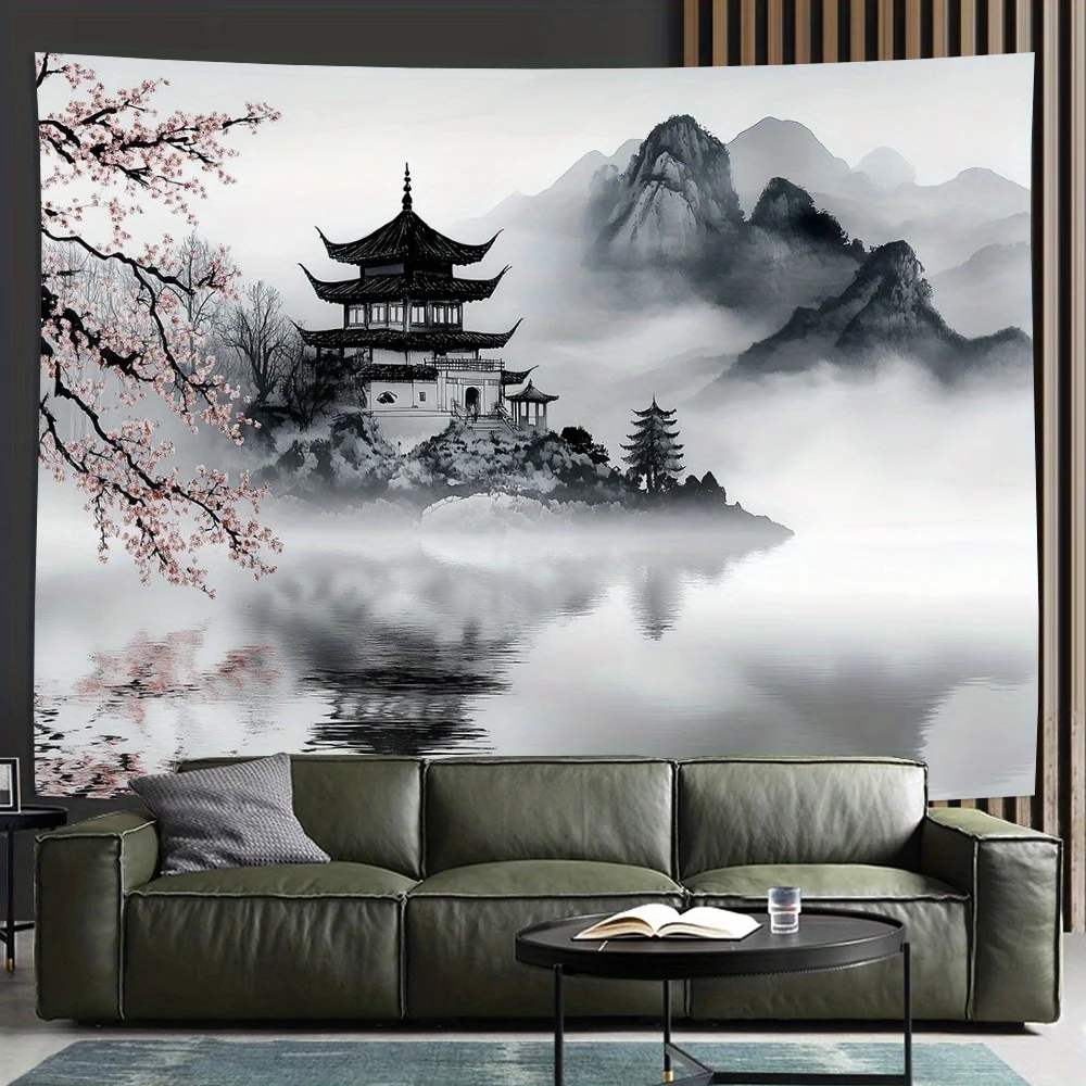 1pc japanese style landscape tower background cloth for living room ...
