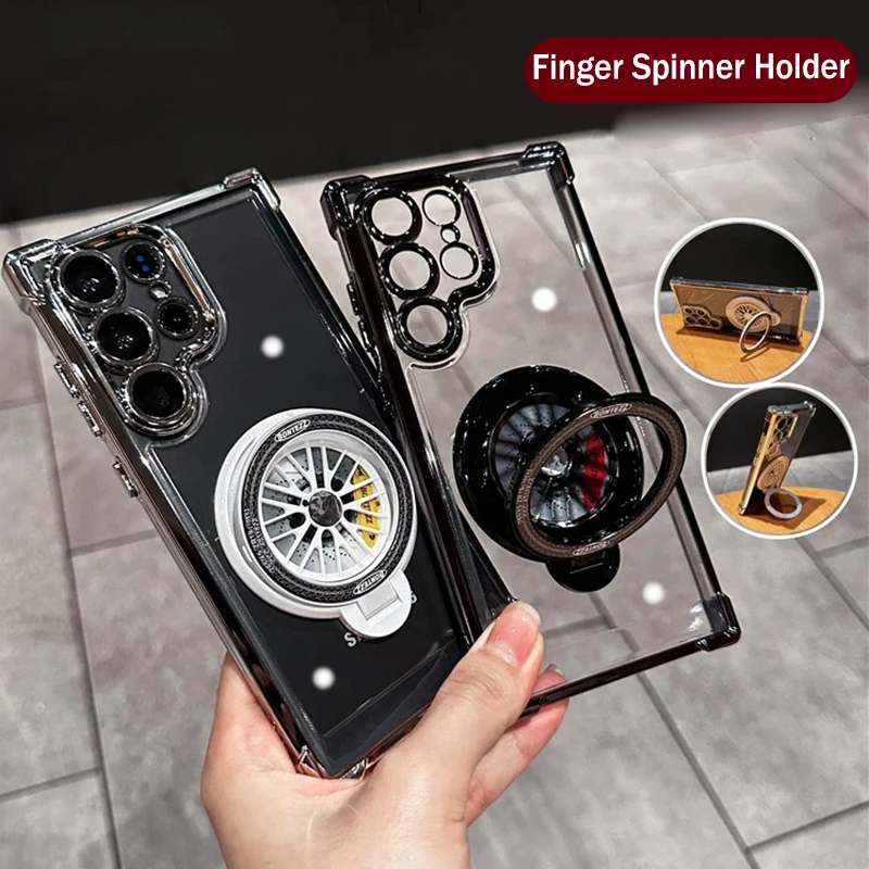 Luxury-Plating-Clear-Fidget-Spinner-Bracket-Case-for-Samsung-S24-Ultra ...