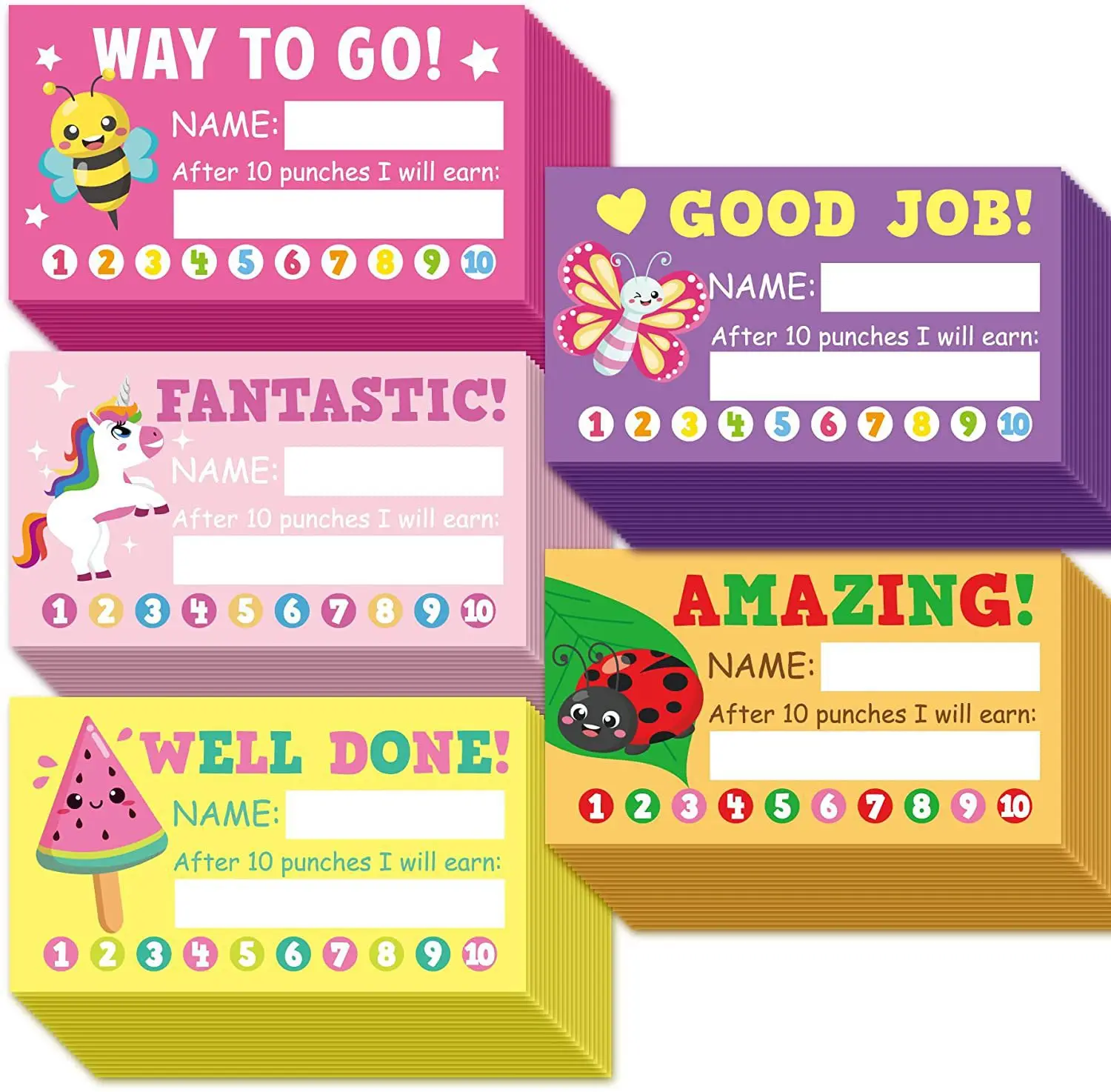 50Pcs-Cartoon-Kids-Reward-Incentive-Punch-Cards-For-Children-Students ...
