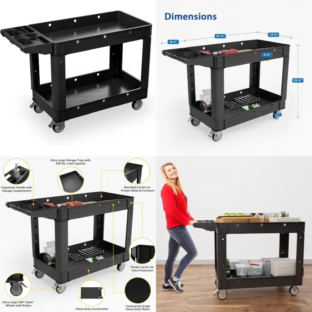 Heavy-Duty 2-Shelf Rolling Utility Cart for Business and Warehouse Use ...