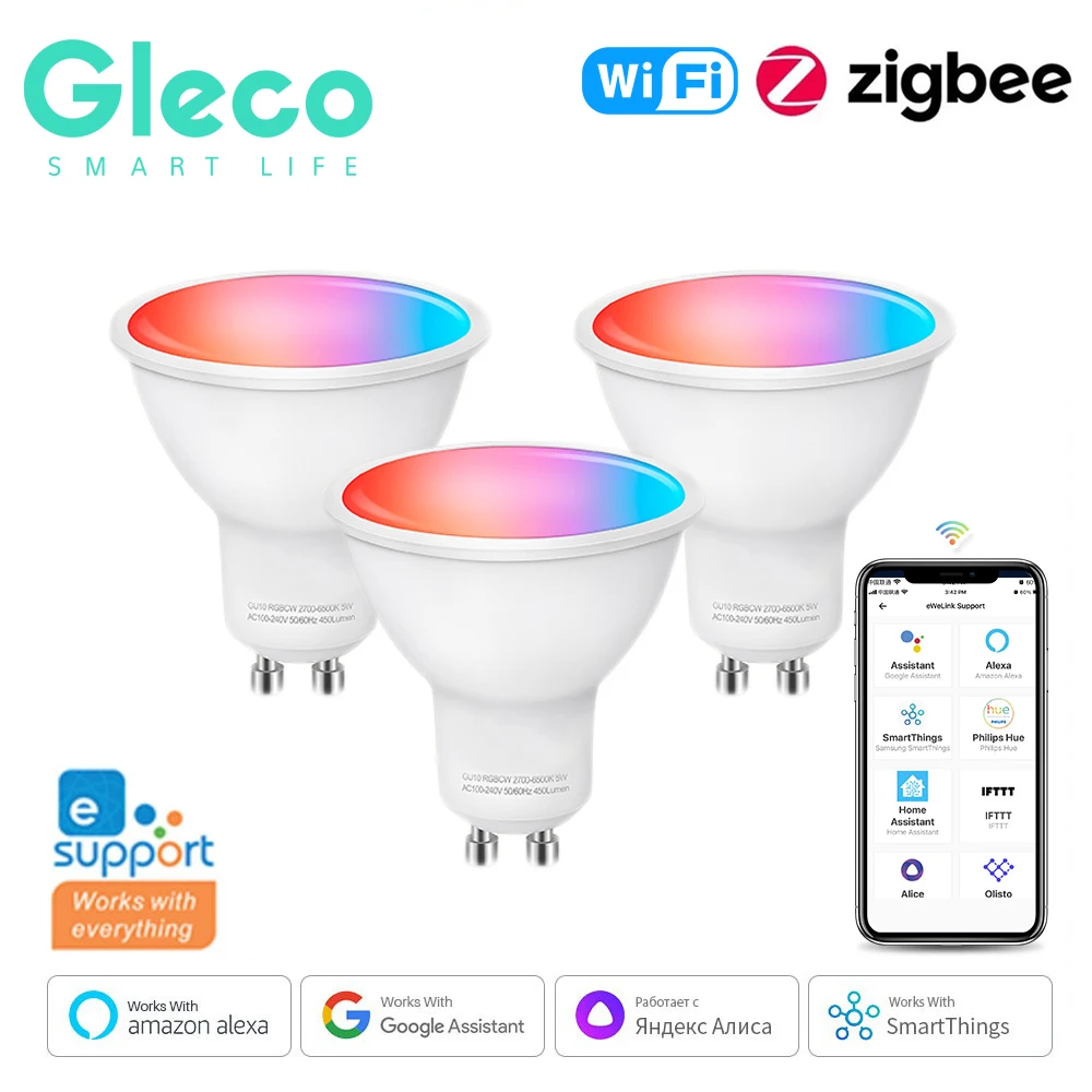 Gleco-Ewelink-GU10-Zigbee-LED-Bulbs-Wifi-Smart-LED-Lamp-RGB-CW-WW-LED ...