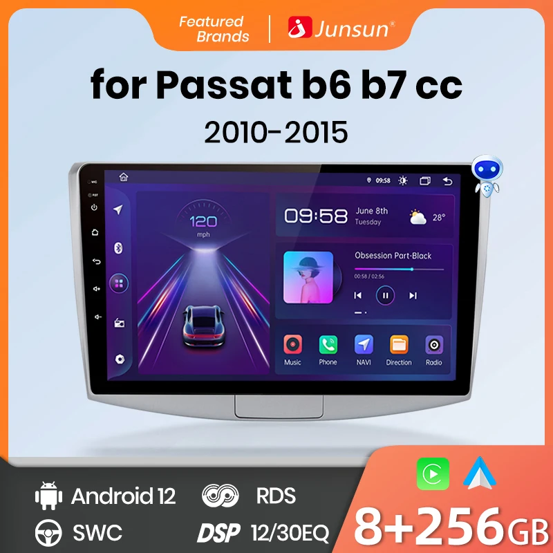 Junsun V1Plus 8+256GB Android 12 Car Radio Multimedia For Passat B7 B6 CC 2010-2015 AI Voice ...
