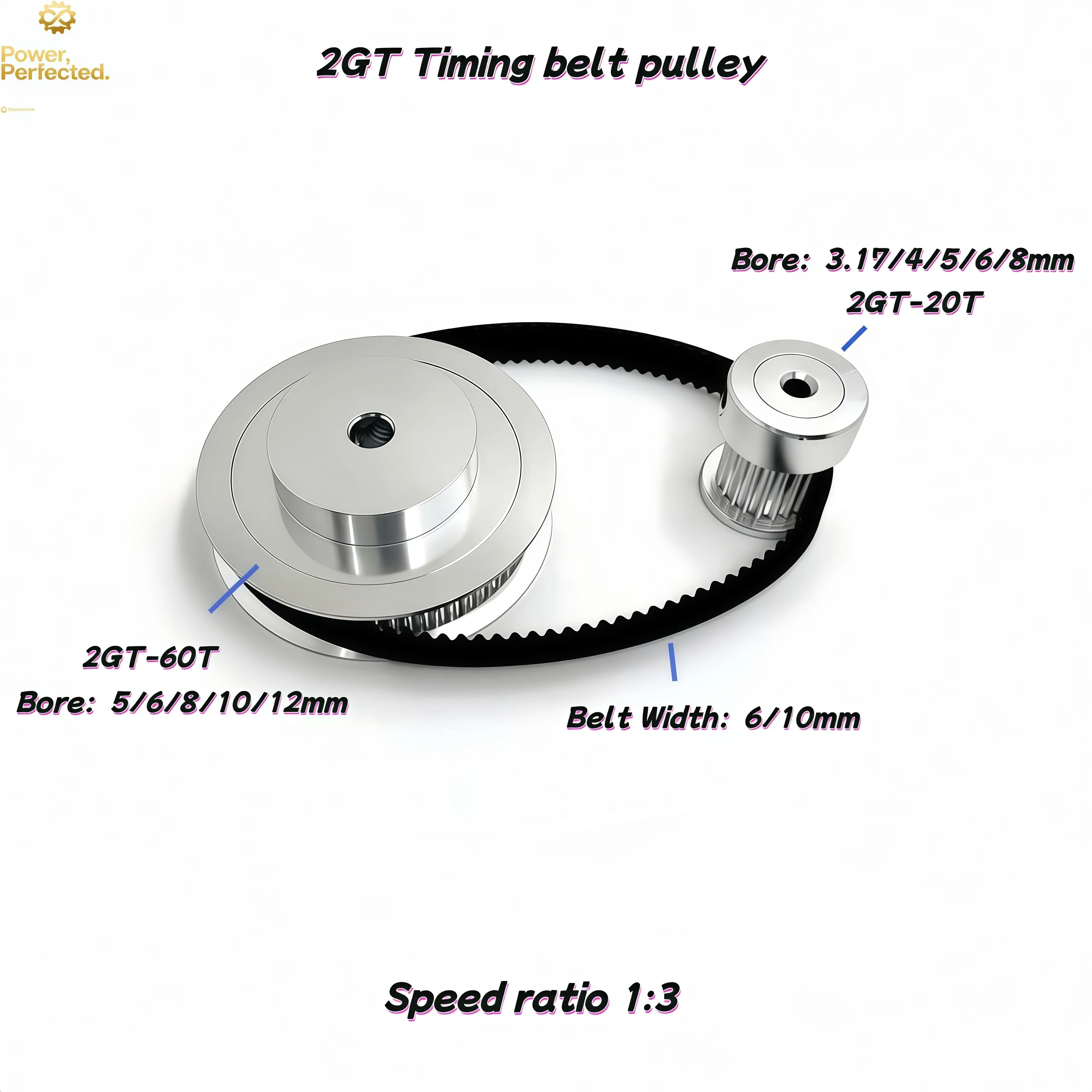 60T 20Teeth 2GT Timing Belt Pulley Set Tensioning Wheel Belt Width 10mm ...