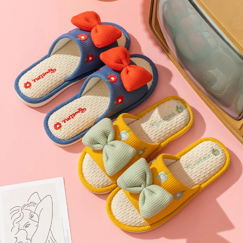 New-Summer-Women-Fashion-Bow-Slippers-Girls-Indoor-Bedroom-Platform-Non ...