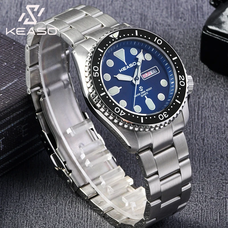 KEASO Fashion Men Quartz Watch Sapphire Crystal Irror Ceramic Bezel ...